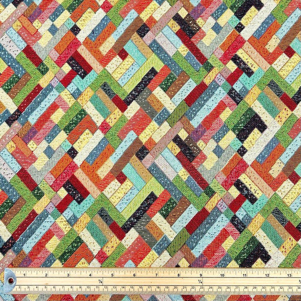 Multicoloured Blocks Tapestry Fabric | Best UK Prices | Pound Fabrics