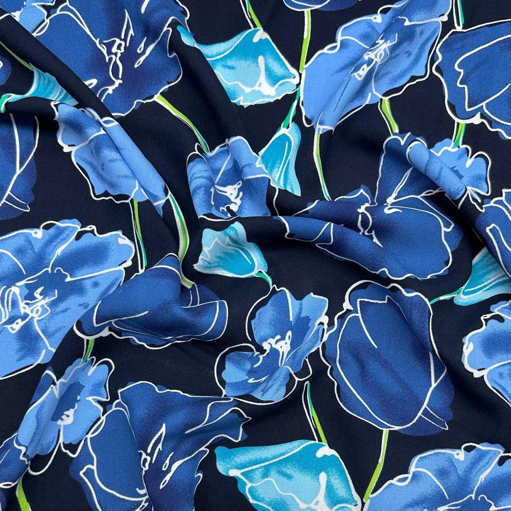 Flower Drawings on Black Viscose Challis Fabric – Pound Fabrics