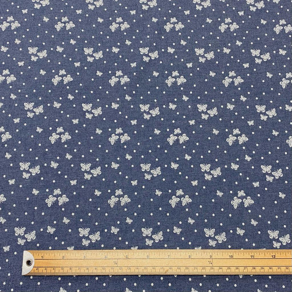 Mini Butterflies and Dots Chambray Denim Fabric | Pound Fabrics