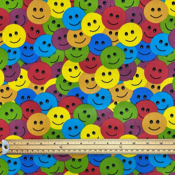 Multicolour Smiley Faces Polycotton Fabric – Pound Fabrics