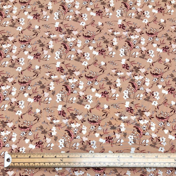 Cream and Pink Floral on Beige Georgette Fabric | Pound Fabrics